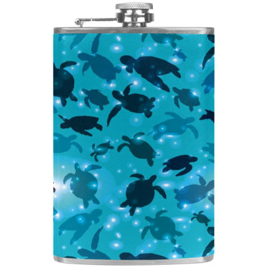 Water Blue Sea Turtle Pattern Flask for Liquor and Funnel, 8 Oz Leak ...