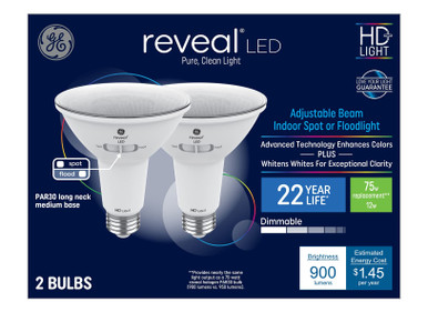GE Reveal 75-Watt EQ LED PAR30 Long Neck Color-Enhancing Flood and Spot ...