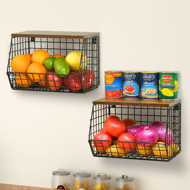 Wetheny 2pcs Wire Fruit and Vegetable Storage Basket with Lid Top ...