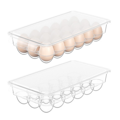 2 Pack Egg Container For Refrigerator, 18 Clear Plastic Egg Holder With ...