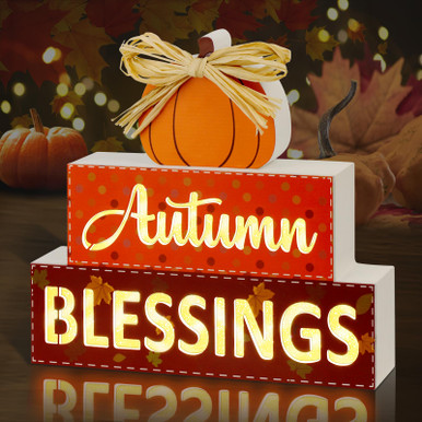 Fall Wooden Signs Light Up,Autumn Blessings Pumpkin Sing Lighted Fall ...