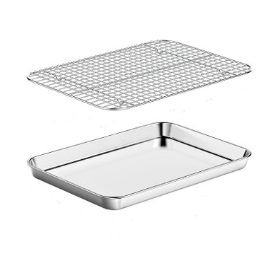 Mini Baking Sheets with Rack, HOHUNGF Small Cookie Sheets and Nonstick ...
