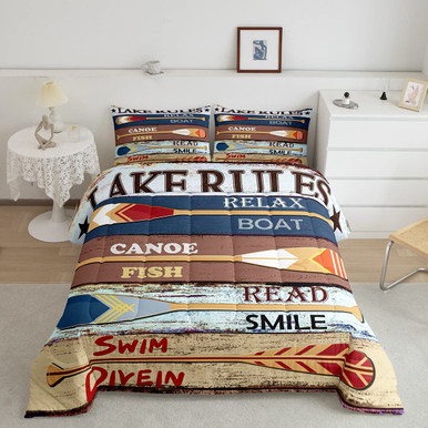 Twin Size Lake Rules Bedding Set Boys Girls Lake Life Comforter Set for ...