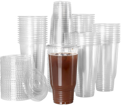 Indulward [50 Count] 32 oz Plastic Cups with Lids,50 sets Oversized ...