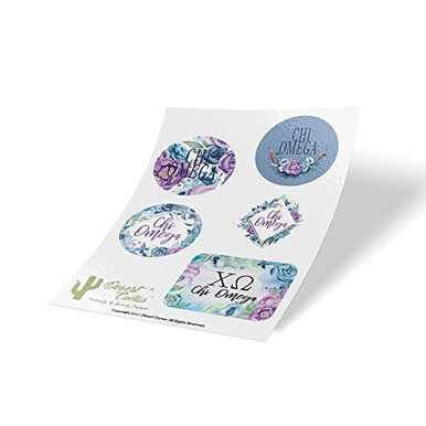 Desert Cactus Chi Omega Sorority Purple Floral Full Sheet Sticker Vinyl ...