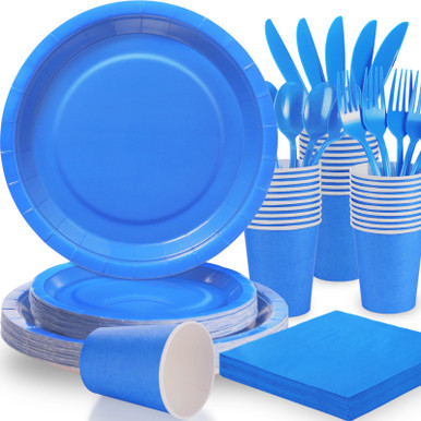 Gudvilla 168Pcs Blue Paper Plates and Napkins Party Supplies Blue Party ...