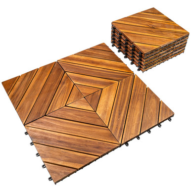 Solid Wood Interlocking Flooring Tiles (Pack of 10, 12" x 12"), Acacia ...