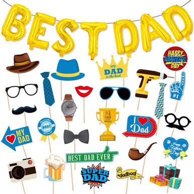 Father's Day Photo Booth Props Gold Foil Best DAD Balloons Kit,Happy ...