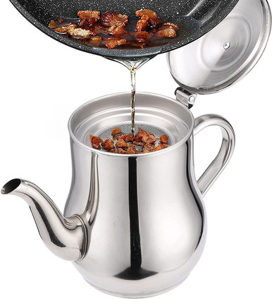 Caluself Grease Container with Strainer,70oz Stainless Steel Oil ...