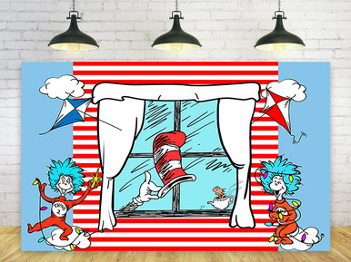 Red and Blue Stripes Backdrop Party Supplies Dr Seuss Birthday Theme ...