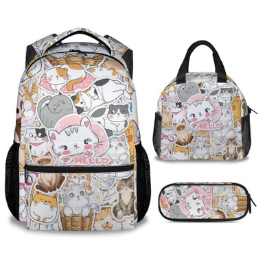 Homexzdiy Cat Backpack with Lunch Box Set for Girls Boys, 3 in 1 School ...