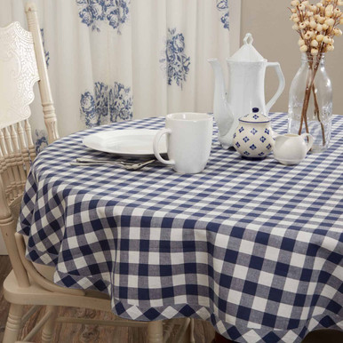 Piper Classics Vintage Check Blue Table Cloth, 60" Round, Farmhouse ...