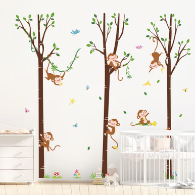 decalmile Monkeys on Large Tree Wall Stickers Forest Animals Wall ...