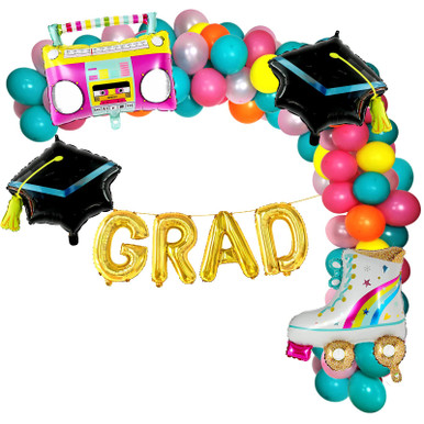 80s 90s Theme Grad Balloon Garland Arch Kit with Radio Roller Skate ...