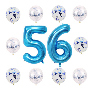 12pcs Blue Balloon Set Number 56 Balloon Kit Giant 56 Digital Foil ...