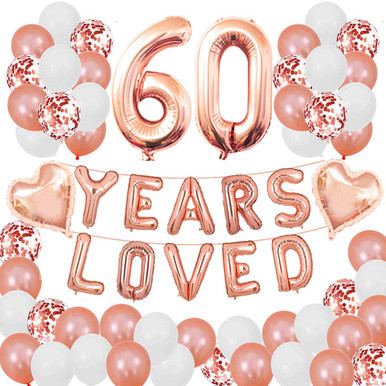 60 Years Loved Rose Gold Theme Kit For 60TH Birthday or Anniversary ...