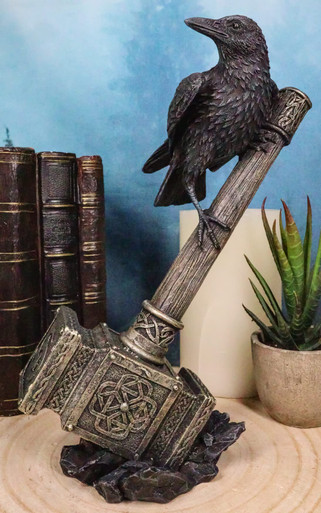 Ebros Gift Huginn Muninn Odin Raven Perching On Thor Hammer Mjolnir ...