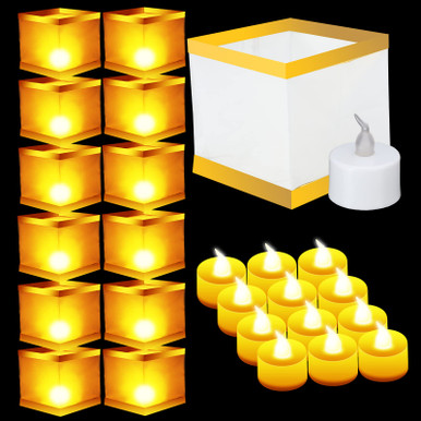 12 Set Floating Lanterns for Pool with LED Candles Square Floating ...