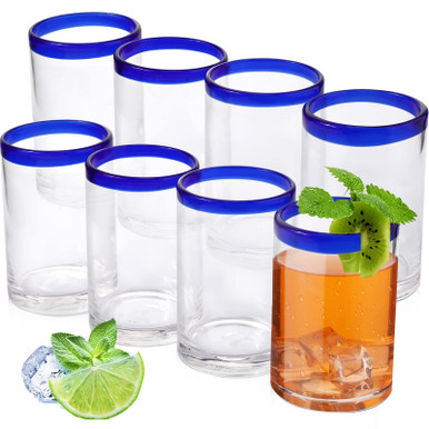 8 Pieces Hand Blown Drinking Glasses 14oz Mexican Theme Cobalt ...