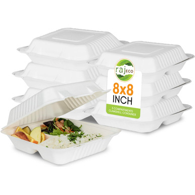 Raj Eco To Go Containers Compostable Clamshell Disposable [8x8" - 3 ...