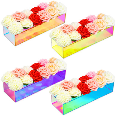 4 Pcs Clear Acrylic Flower Vase Rectangular 12 Inch Long Floral Holder ...