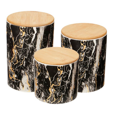 Home Basics Marble Design 3 Piece Kitchen Canisters (Black) Modern ...