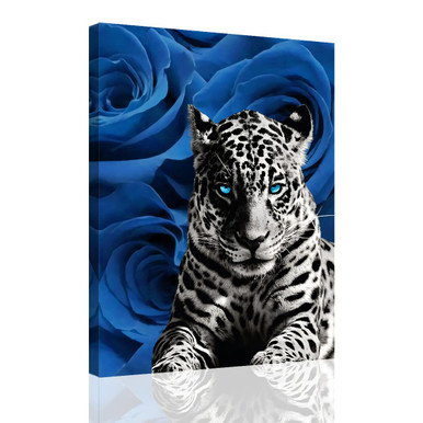 Blue Rose and Leopard Canvas Wall Art Honorable and Confident Leopard ...