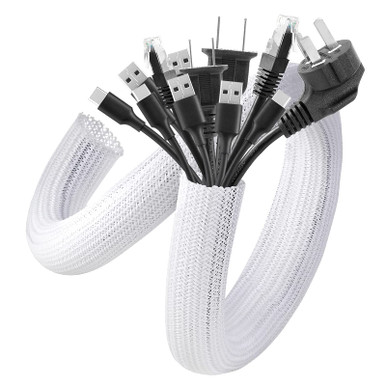 White Cable Sleeve Cover, 2Pack 5ft - 1.8inch, AGPTEK Cord Management ...