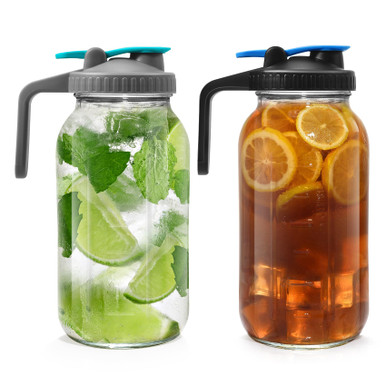 Glass Pitcher with Lid, 2 Quart(64oz) Mason Jar Pitcher with Pour Spout ...