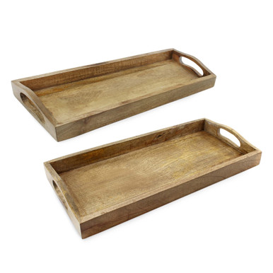 AuldHome Rustic Wood Serving Trays (Set of 2), Handmade Primitive ...