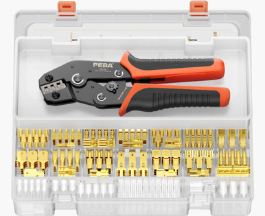 Spade Terminal Crimping Tool Kit, PEBA Ratcheting Wire Crimper AWG24-14 ...