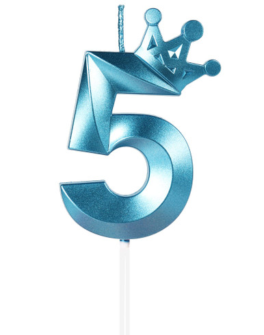 5th Birthday Candles, Number 5 Candle with Crown,Blue Happy Birthday ...