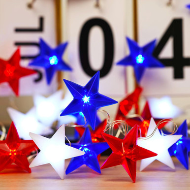 Red White and Blue Lights 4th of July Decorations 10ft 30 LED Fairy ...