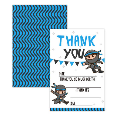 20 Ninja Thank You Cards with Envelopes, Blue Ninja Thank You Messages ...