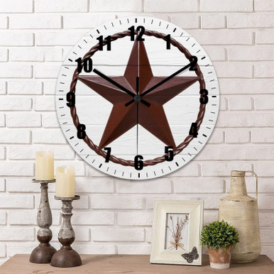 Round Farmhouse Wall Clock Western Texas Star Antique Style Wood Clock ...