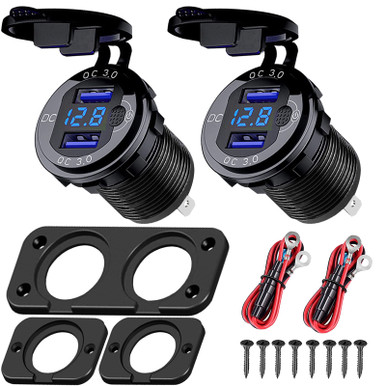 2 Pack Aluminum 12V USB Outlet with Voltmeter ON Off Switch and Panel ...