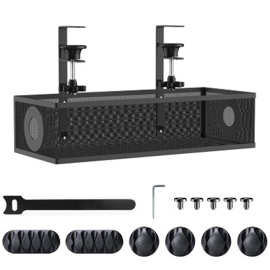 Under Desk Cable Management Box Tray No Drilling with Lid Metal Under ...