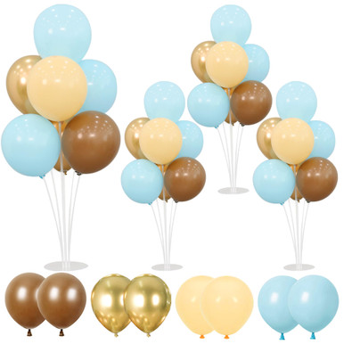 4 Sets Balloon Stands Kit For Table Blue Brown And Gold Balloons Holder ...
