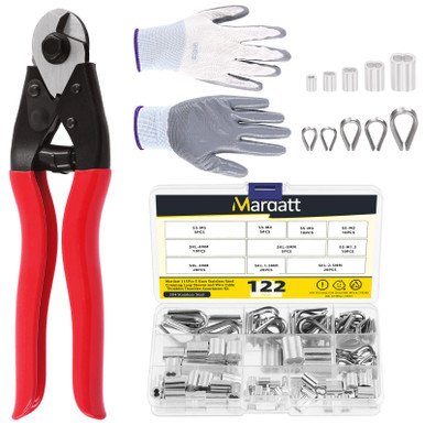Mardatt 117Pcs Cable Wire Rope Crimping Tool Includes 8" Cable Cutter ...