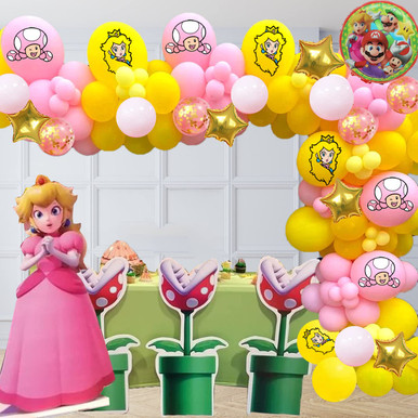 133Pcs Mario Princess Peach Decorations Peach Balloon Garland Arch Kit ...