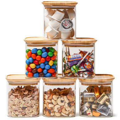 EZOWare 24oz Square Clear Glass Jars with Airtight Bamboo Lid, Set of 6 ...