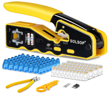 Solsop RJ45 Crimp Tool Pass Through Cat6 Crimping Tool Kit, 50PCS Pass ...