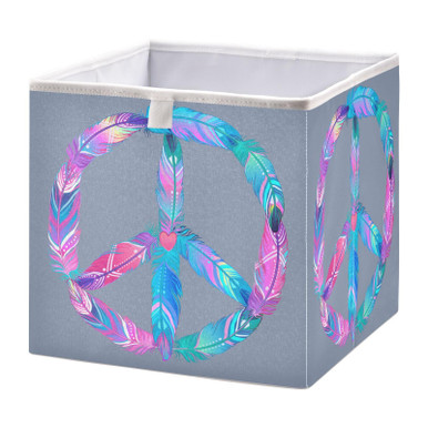 Emelivor Peace Sign Feathers Cube Storage Bin Fabric Storage Cubes ...