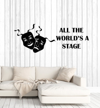 Vinyl Wall Decal Words All The World's Stage Theatre Masks Stickers ...