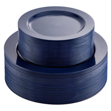 FLOWERCAT 100PCS Blue Plastic Plates - Heavy Duty Blue Disposable ...