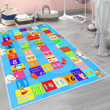 Kids Numbers Play Rug, Blue Educational Playmat with Non-Slip Design ...