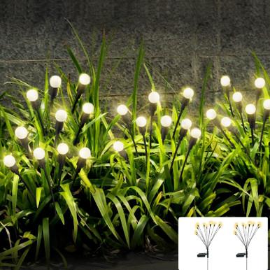JURASNOW 2PCS 10 Head Solar Powered Firefly Lights, 10 LED Outdoor Waterproof Solar Starburst ...