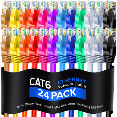 Maximm Cat 6 Ethernet Cable 4 Ft, 100 Pure Copper, Cat6 Cable (24 Pack ...