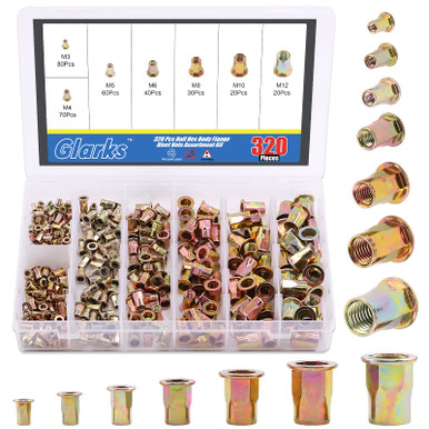 Glarks 320Pcs M3 M4 M5 M6 M8 M10 M12 Half Hex Body Flange Rivet Nuts ...