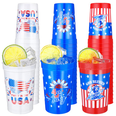 48 Pieces Patriotic Plastic Cups 4th of July Party Supplies Cups ...